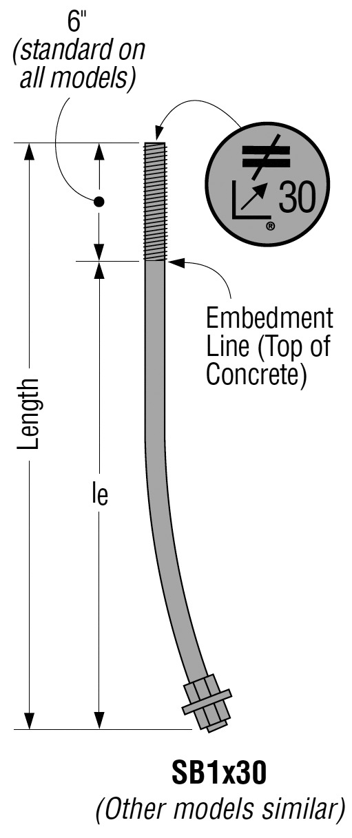 White Cap | Simpson Strong-Tie SB 1 x 30" Steel Anchor Bolt