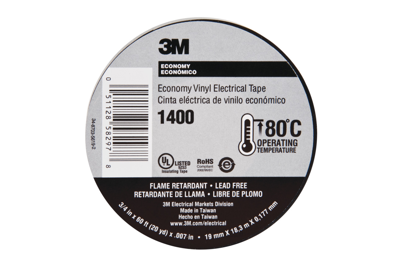 White Cap | 3M 3/4" x 60' Black Electrical Tape 1400CC