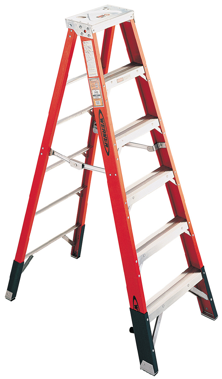 White Cap | Werner 6' ORANGE FIBERGLASS STEP LADDER TYPE IAA 375LB RATING