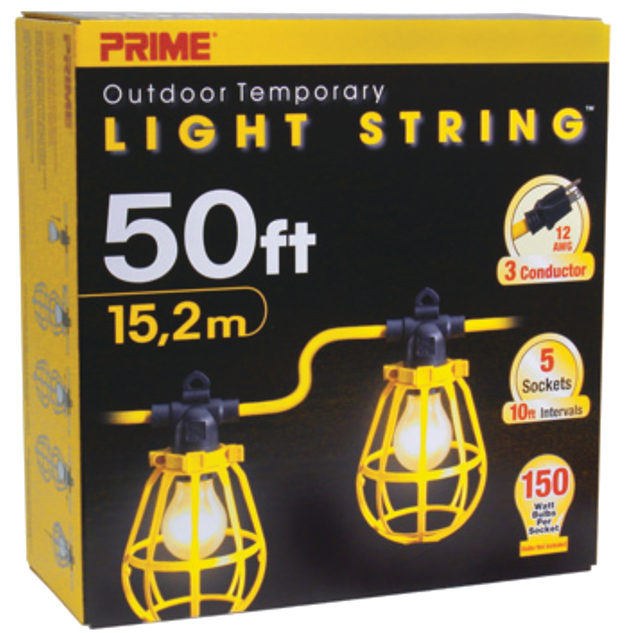 White Cap | Prime 50' Yellow Plastic 125 V Light String