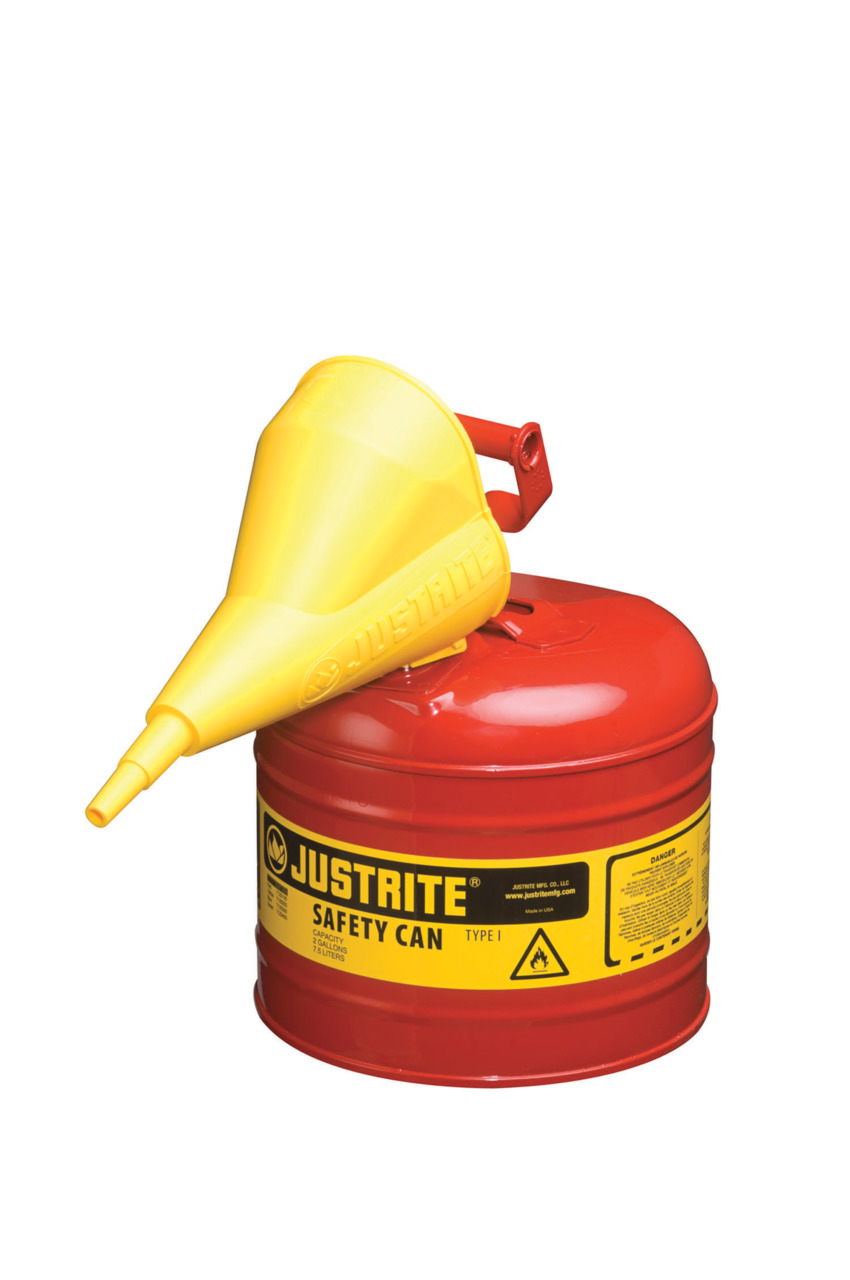 White Cap | Justrite 2 Gal. Type I Red Safety Gas Can with Funnel