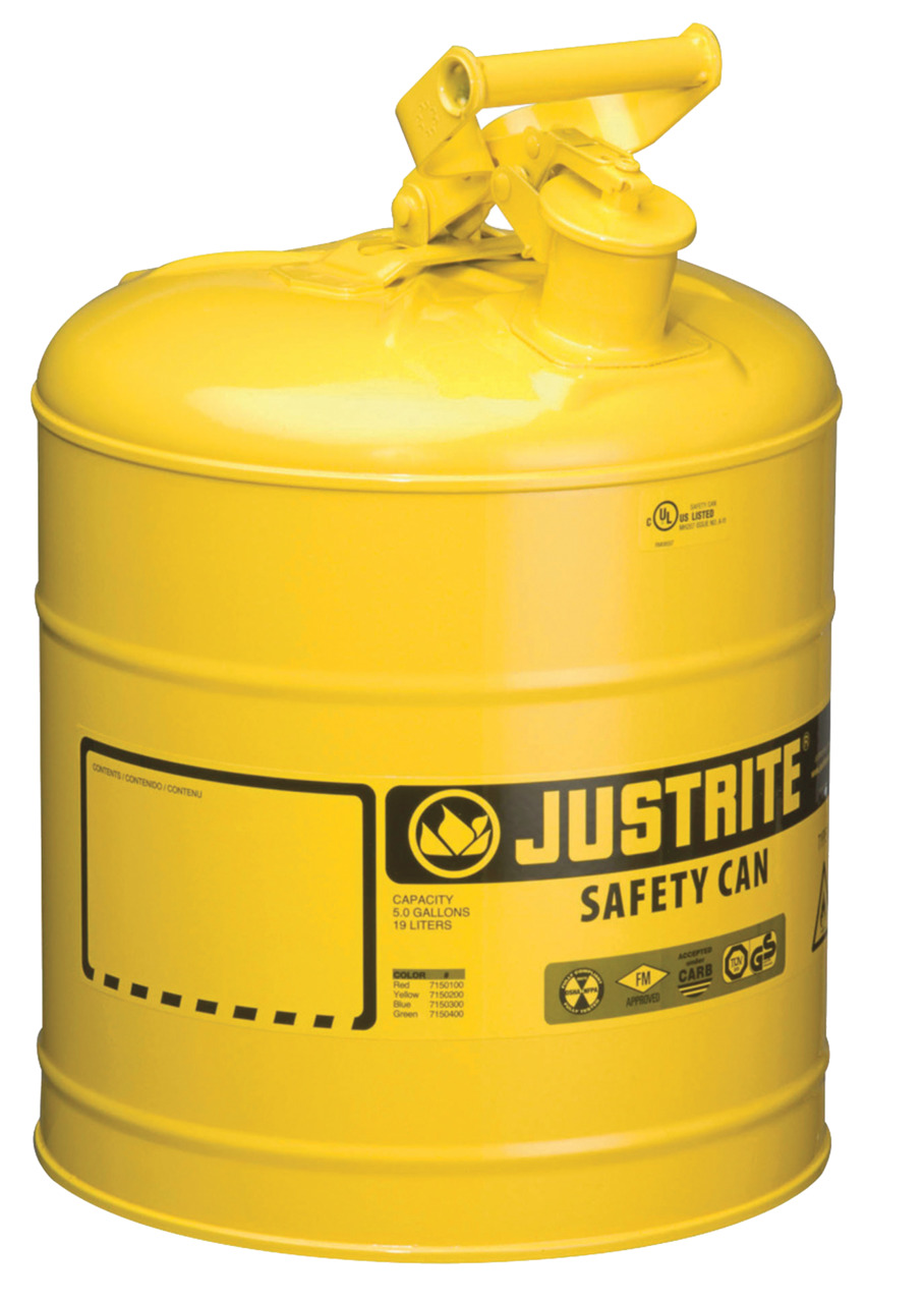 White Cap | Justrite 5 Gal. Type I Yellow Diesel Gas Can