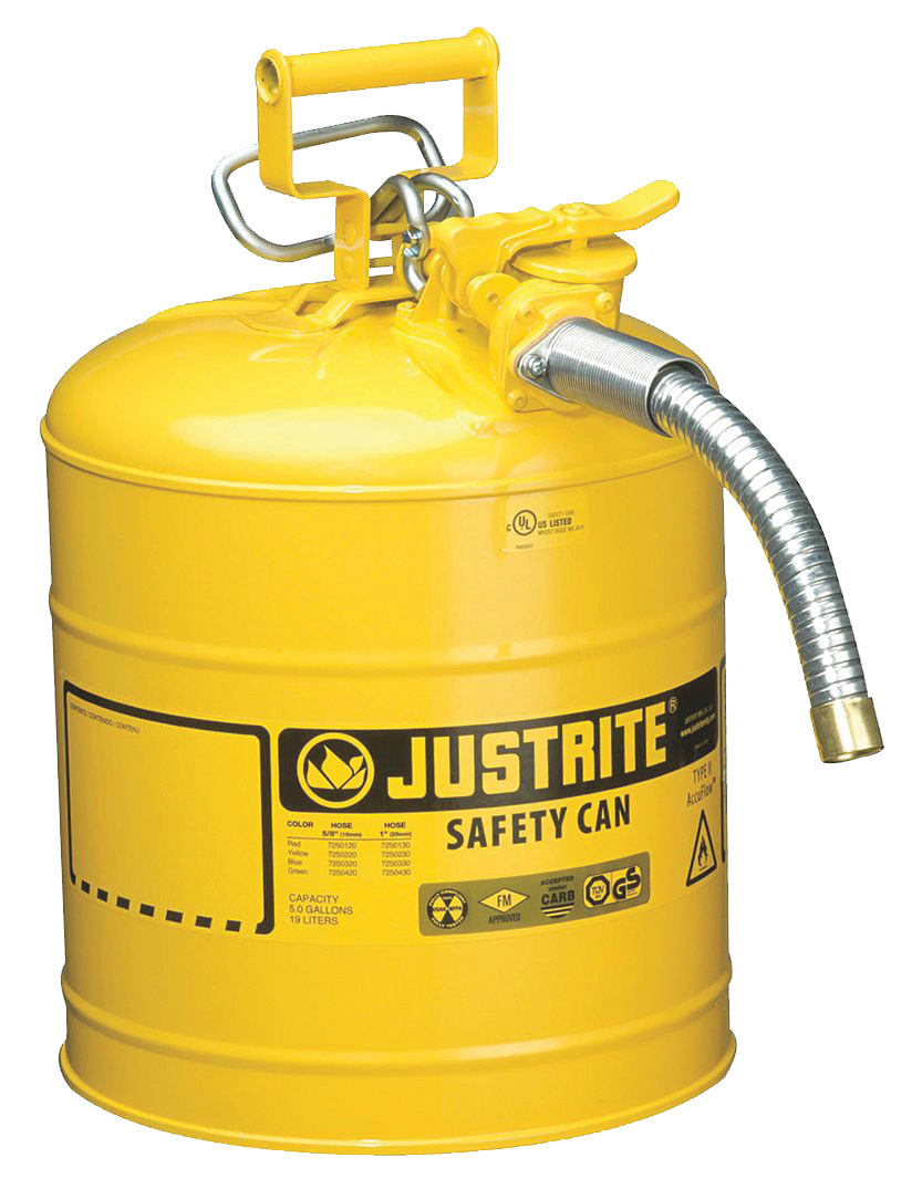 White Cap | Justrite 5 Gal. Type II Yellow Safety Gas Can