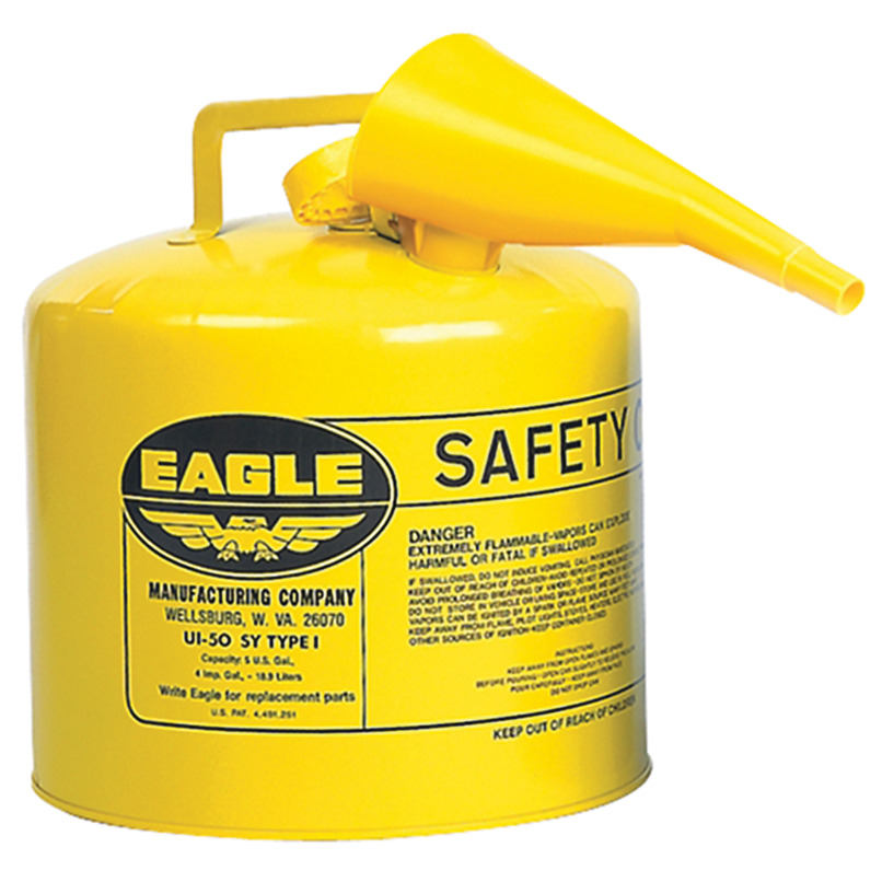 White Cap | Eagle 5 Gallon Type I Yellow Diesel Can with Funnel