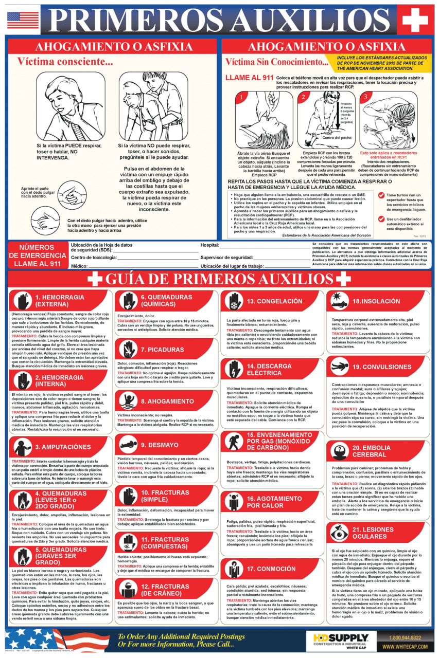 White Cap | Certified Safety First Aid Poster - Spanish
