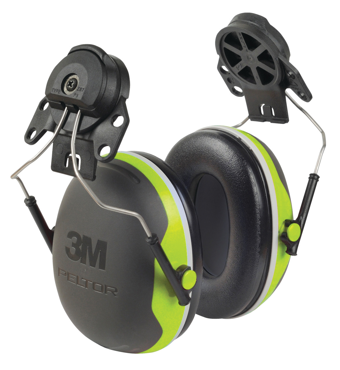 White Cap | 3M Peltor X4 25 decibal Black/Chartreuse Cap Mount Earmuff