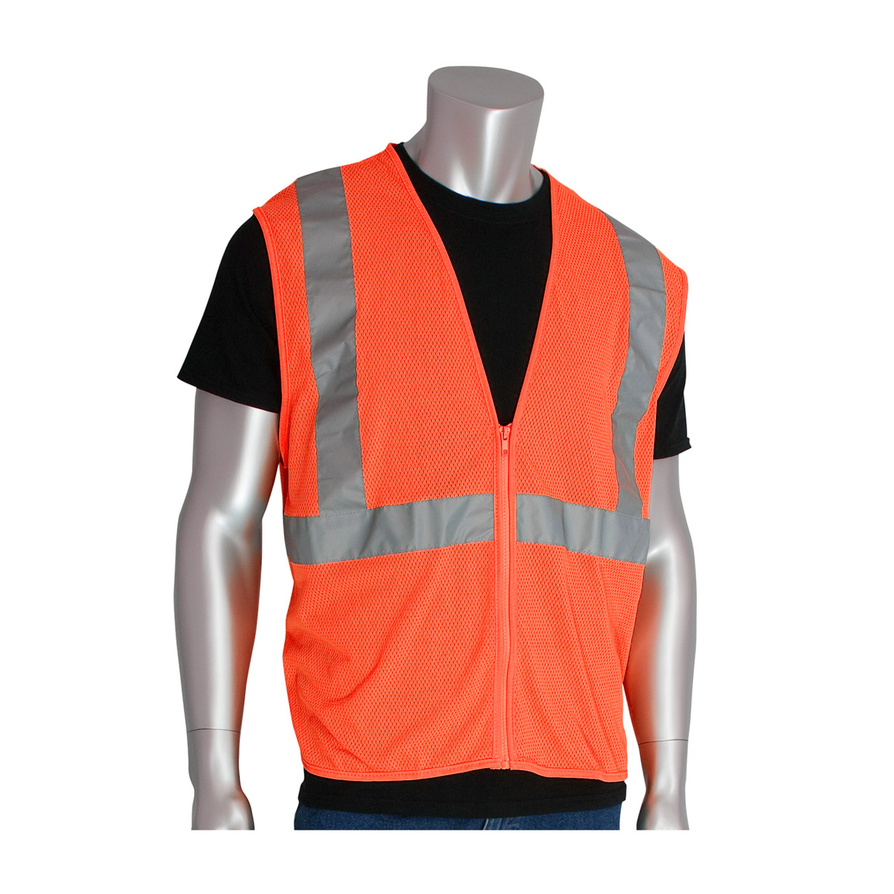 White Cap | PIP 5XL Hi-Vis Orange ANSI Type R Class 2 Value Zipper Mesh ...