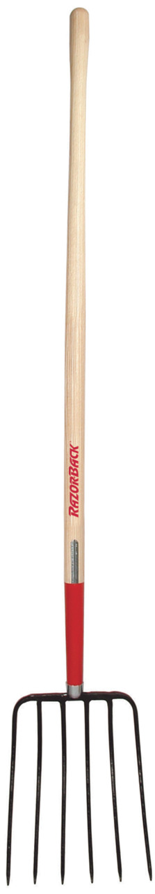 White Cap | Razor-Back 6 Tine Manure Fork, Forged, With Wood Handle Ames