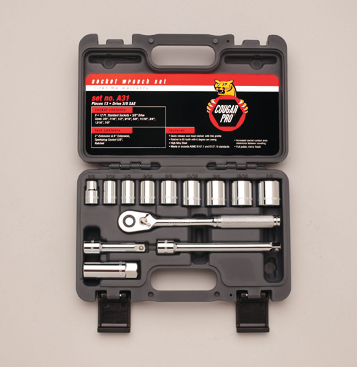 White Cap | Cougar 13 Piece 3/8" Dr 12Pt Socket Set Wright