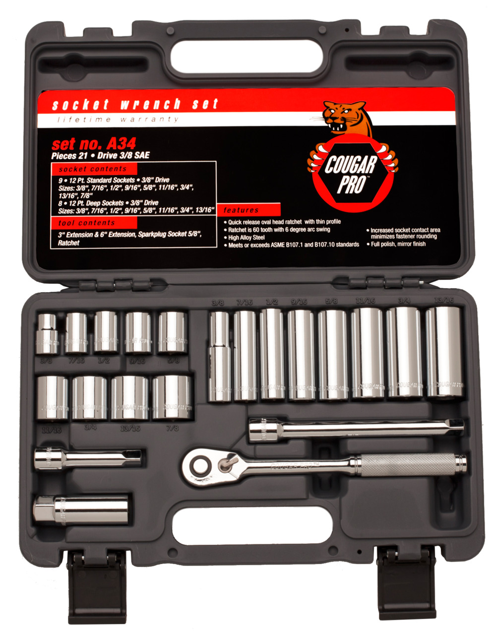 White Cap | Cougar 21 Piece 3/8" Dr 12Pt Socket Set Wright