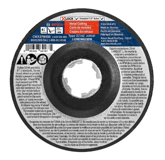 White Cap | Bosch 4 1/2" x .098" X-LOCK Arbor Type 27a (ISO 42) 30 Grit ...