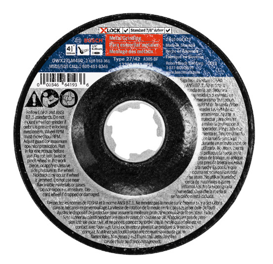 White Cap | Bosch 4 1/2" x 1/4" X-LOCK Arbor Type 27 30 Grit Metal ...