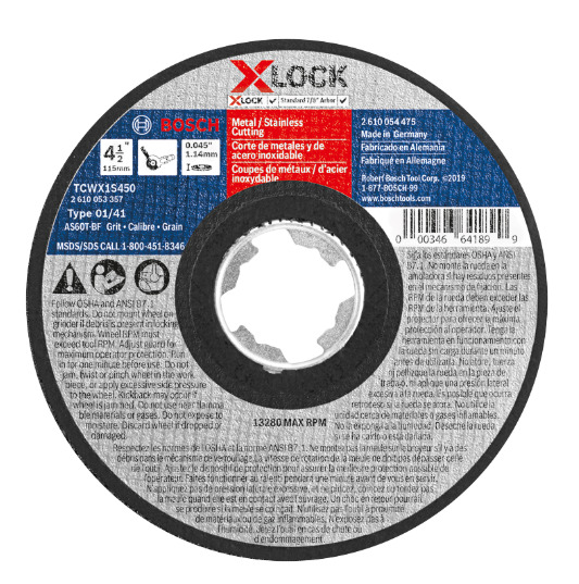 White Cap | Bosch 4 1/2" x .045" X-LOCK Arbor Type 1a (ISO 41) 60 Grit ...