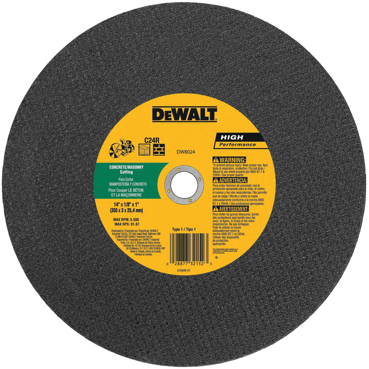 White Cap | DEWALT 14" x 1/8" x 20mm High Speed Masonry Cutting Wheel