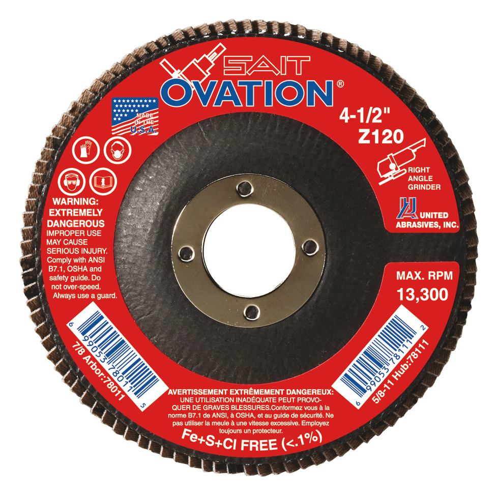 White Cap | 120G 4-1/2" 7/8" Ovation Z Flap Disc Sait United Abrasives