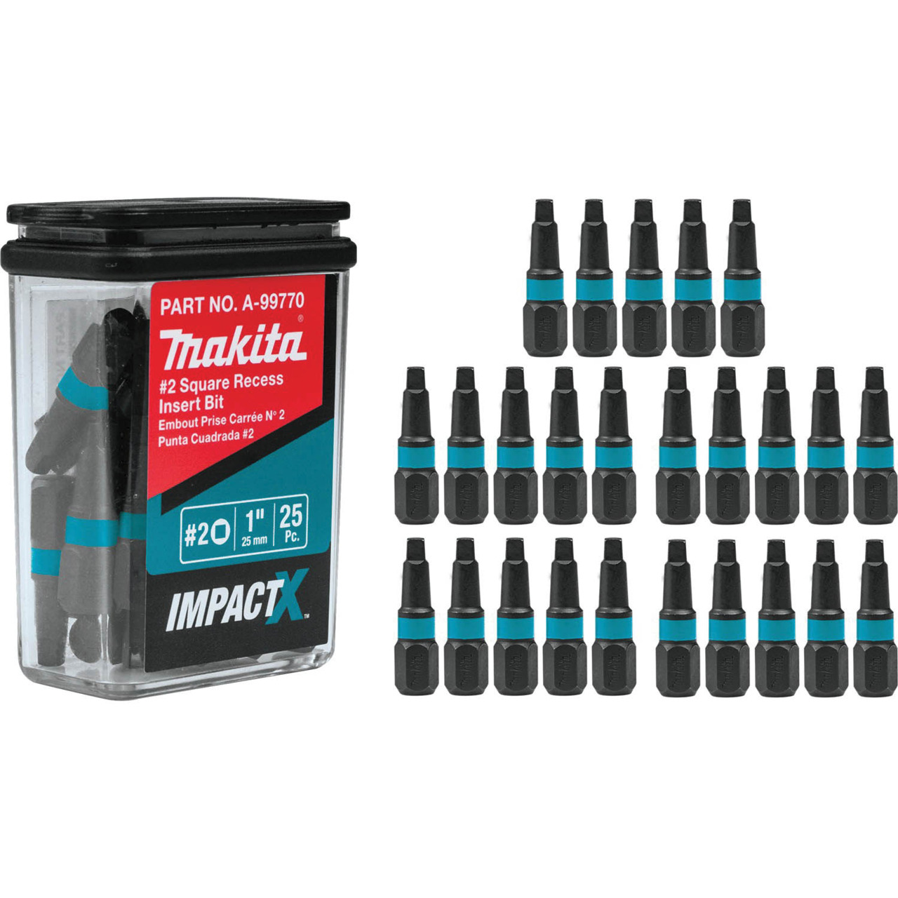 White Cap | 1" Impactx 2 Square Recess Insert Bit, 25/Pk Makita