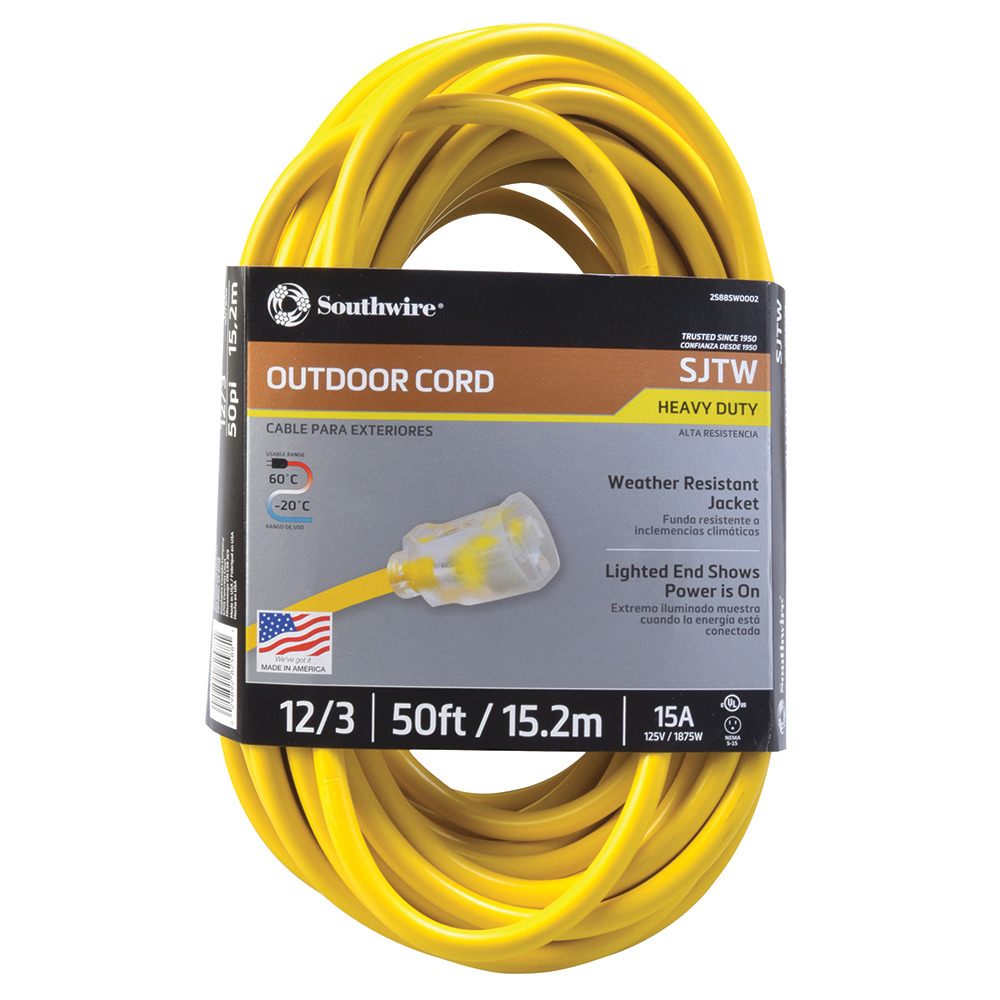 White Cap | Southwire 12/3 50' U/G Lighted End Extension Cord